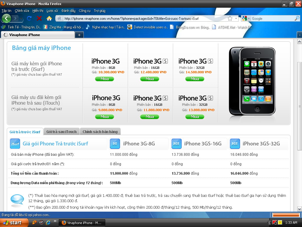 Giá mới của iphone do vinaphone cung cấp (mới thấy gói isurf thôi nhé ...