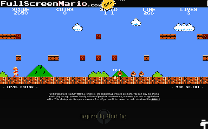 Chơi lại game "nấm" Super Mario miễn phí trên trình duyệt web có HTML5 ...