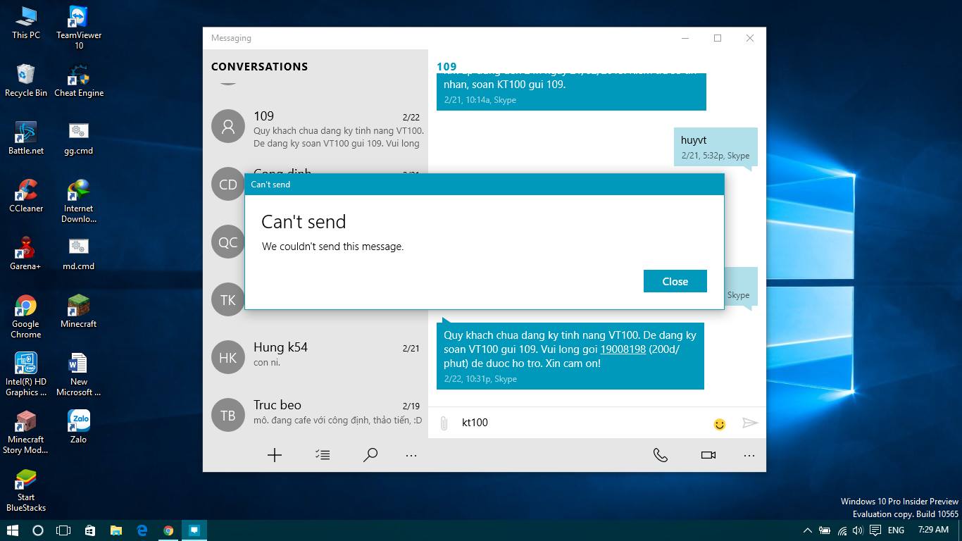 Ứng dụng Messaging trên Win 10 Preview (10565) đã đồng bộ được SMS ...