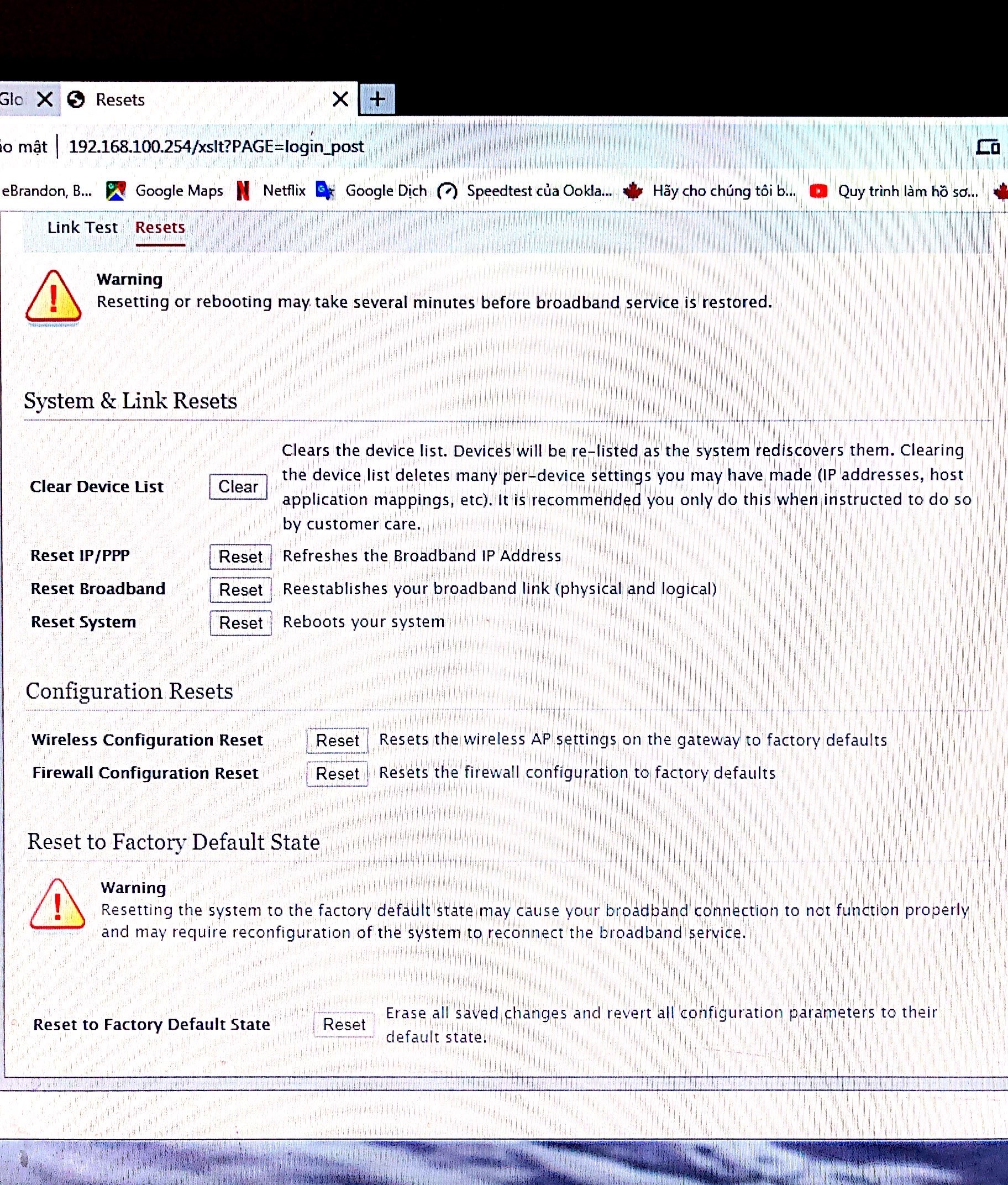 hỏi cách reset modem