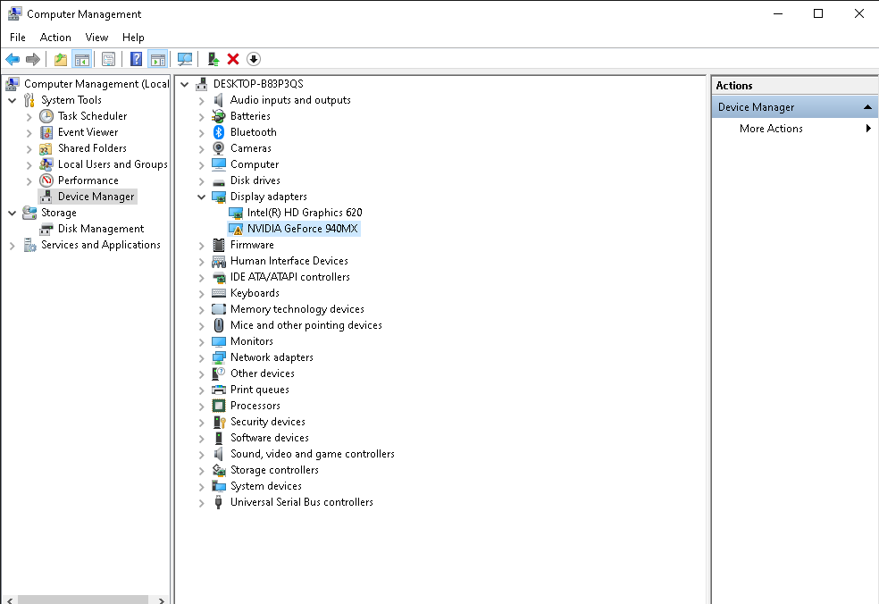 Trên biểu tượng NVIDIA Graphics Card Device xuất hiện dấu chấm than