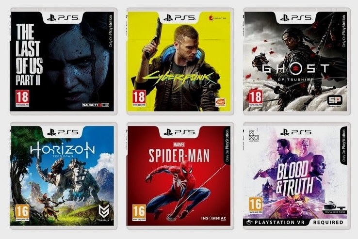 Hình ảnh một số bìa đĩa game PS5 lấy từ kho game của PS4