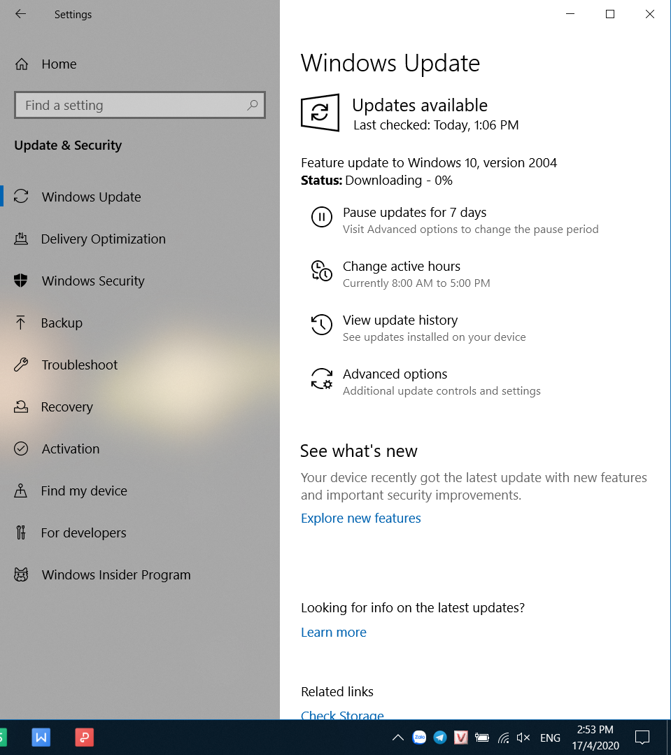 Đã có cập nhật windows 10 version 2004 | Viết bởi nuhuta