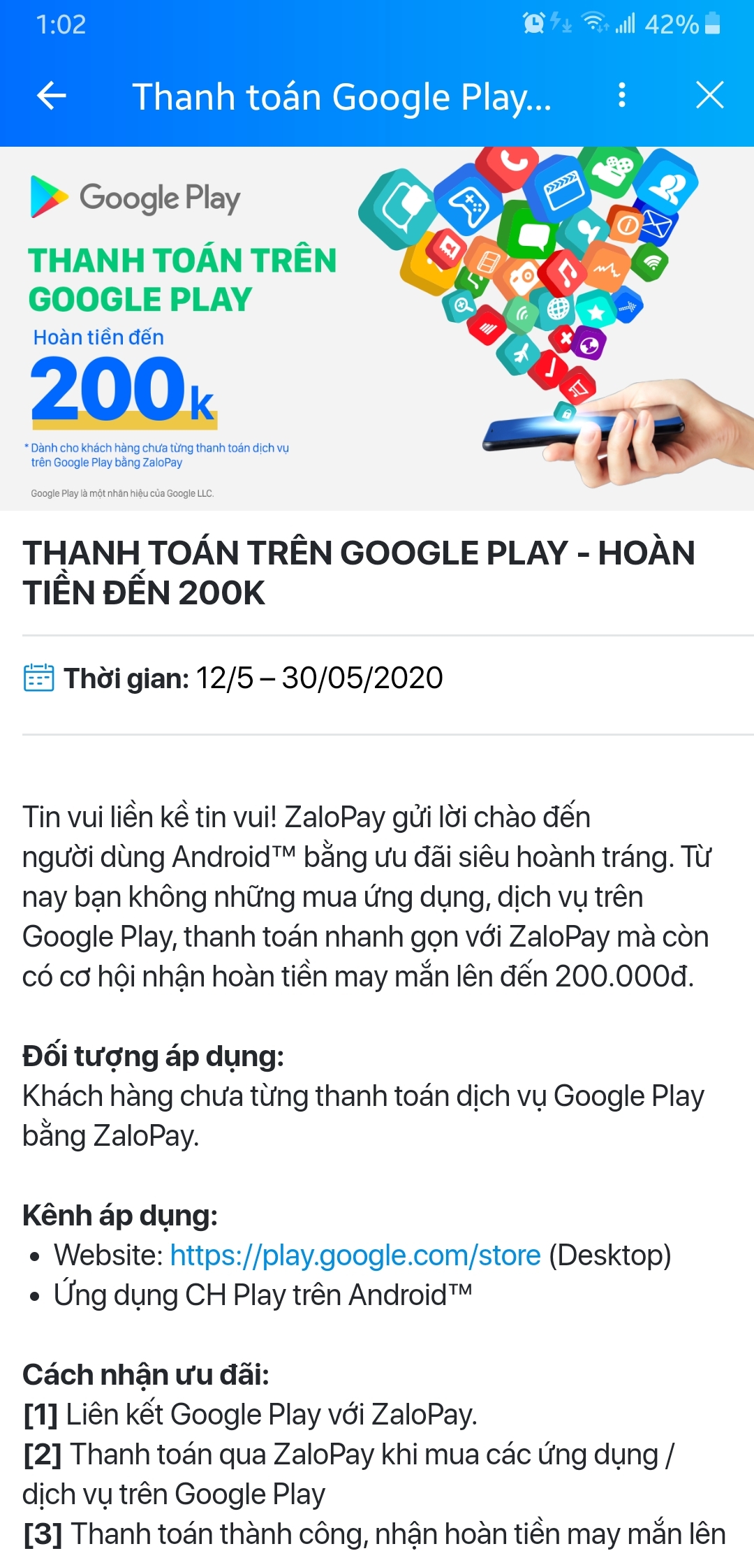 ĐÃ CÓ THỂ SỬ DỤNG ZALOPAY ĐỂ THANH TOÁN GOOGLE PLAY | Viết bởi JerryKist