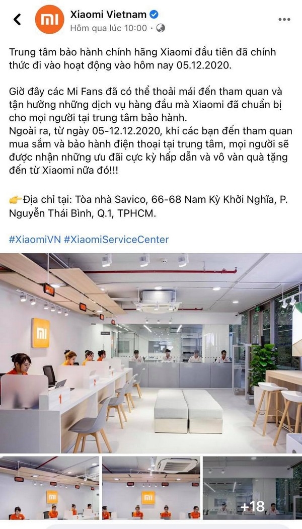 TTBH chính hãng Xiaomi chính thức đi vào hoạt động từ 5/12/2020